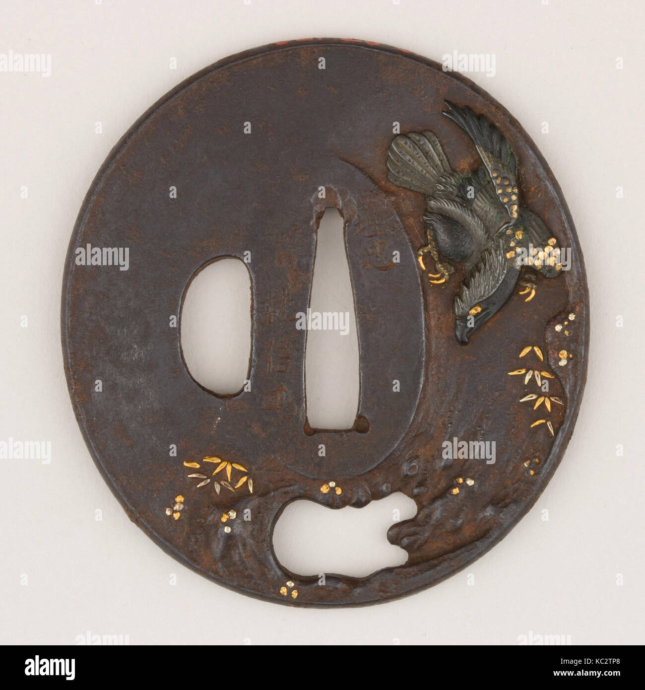 Sword Guard (Tsuba), ca. 1800, Japanese, Iron, copper-gold alloy ...