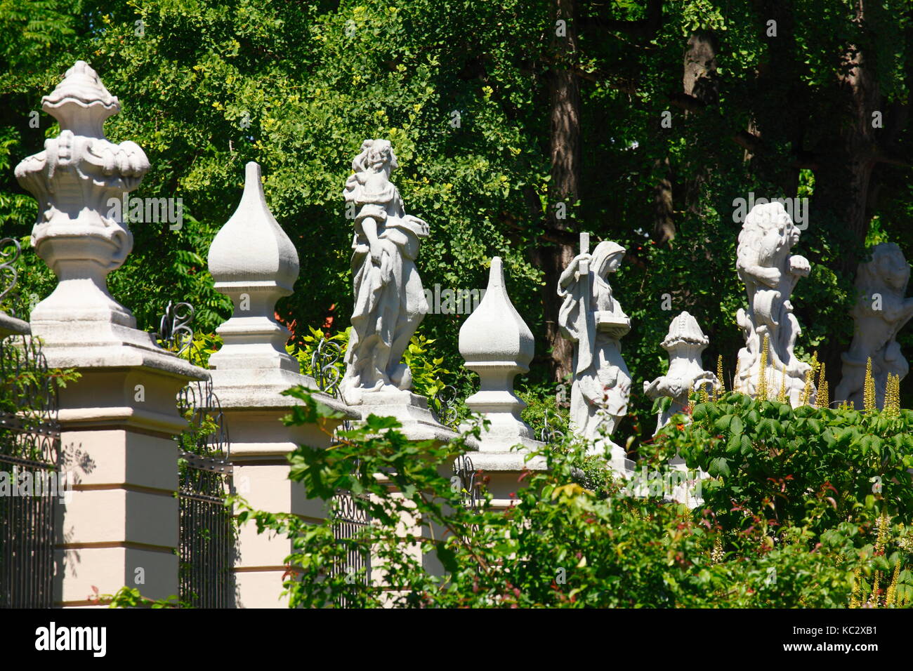Stone Fence with Figures at Hofgarten Park, Old Town, Augsburg, Swabian ...