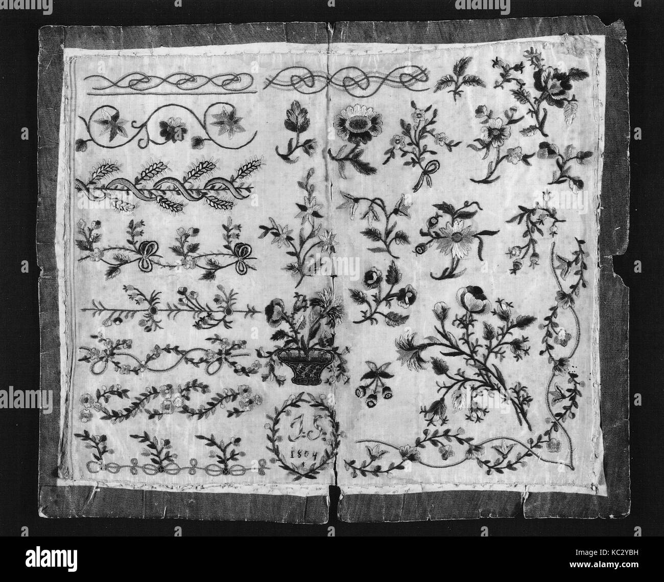 Sampler, 1804, Austrian or German, Silk and metal thread on silk, H. 10 ...