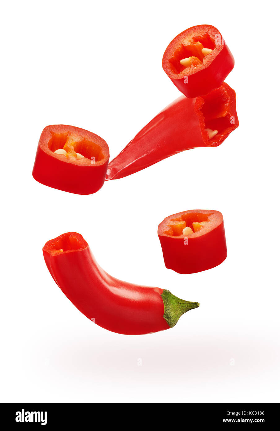 Collection of cut red chili pepper vegetables isolated on white ...