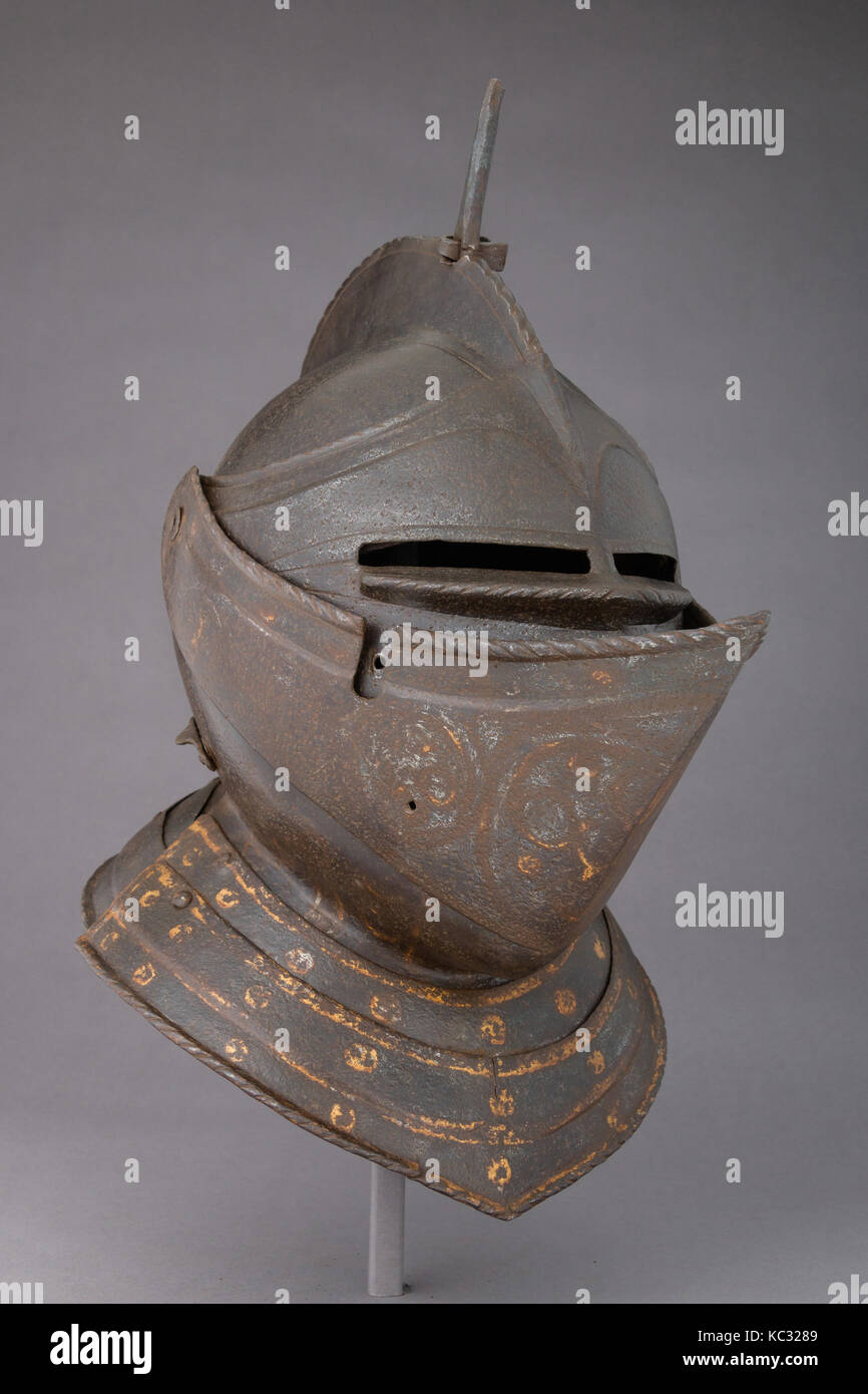 Close-Helmet, ca. 1560, British or Flemish, Steel, polychromy, H. 17 1/ ...