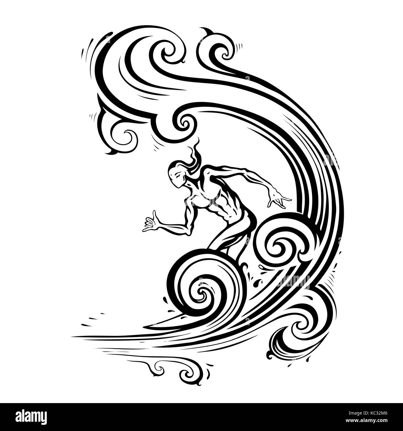 Vintage big wave surfer Stock Vector Images - Alamy