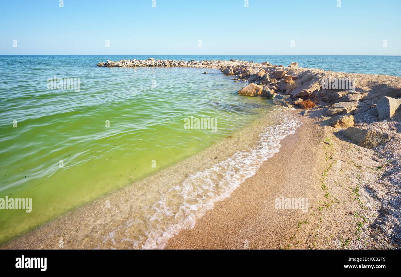 Seashore breakwater stones. Beautiful seascape. beautiful rocky ...