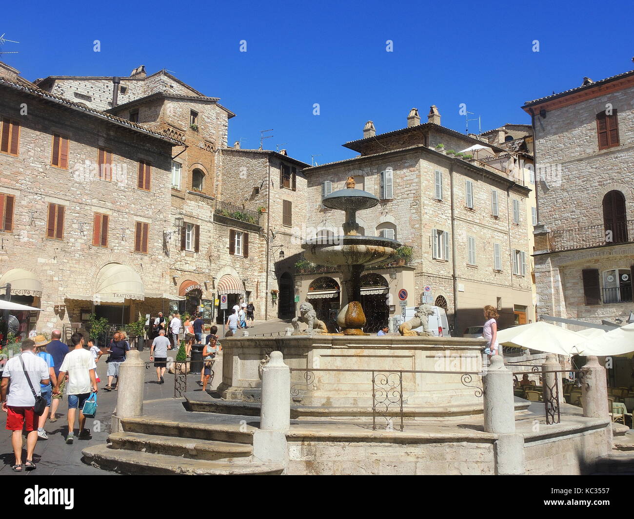Assisi, Italy. The monumental fountain that is in the town square Stock ...