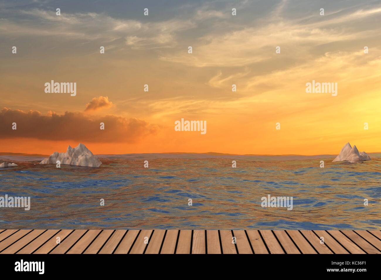 seaview with sunset natural scene in 3D rendering Stock Photo - Alamy