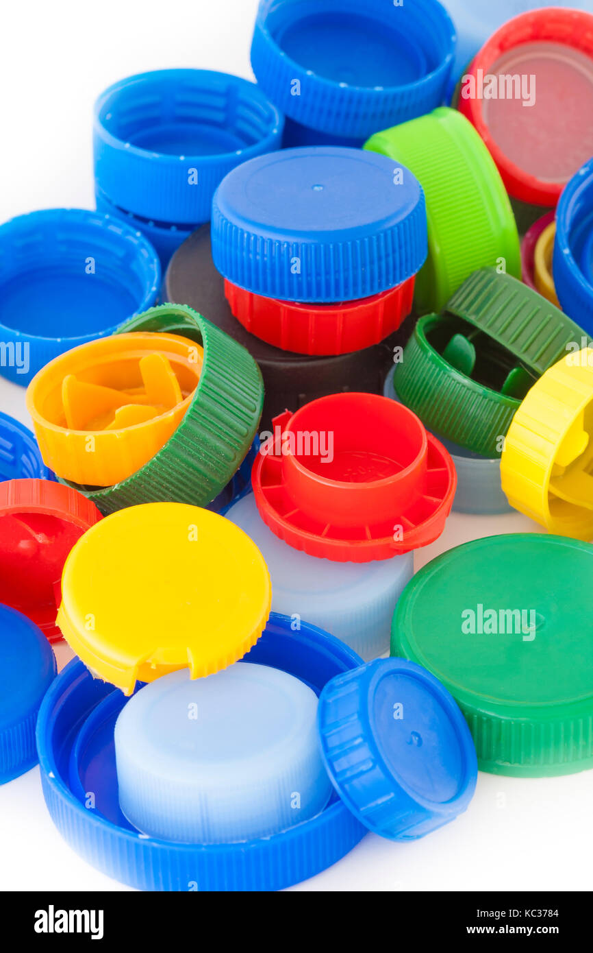 Colorful plastic bottle caps closeup, recycled garbage Stock Photo - Alamy