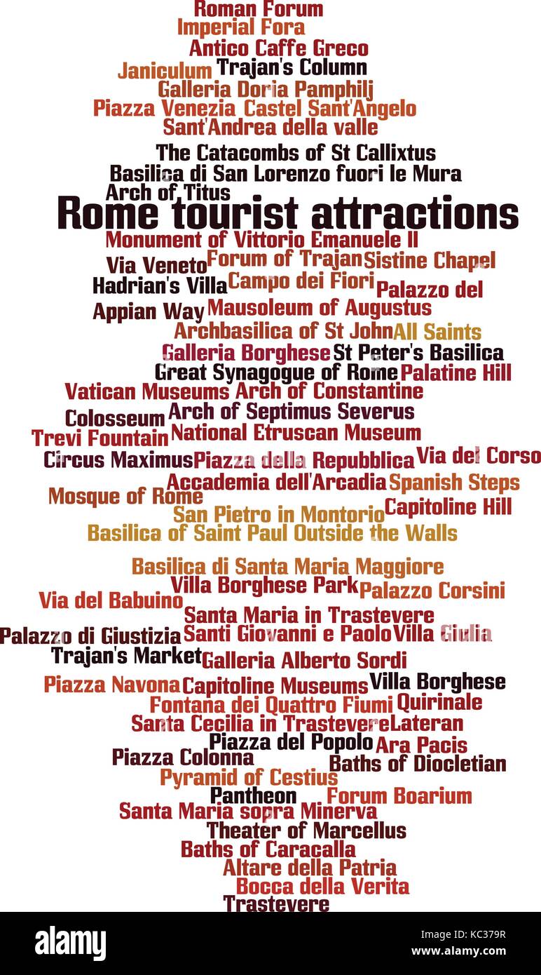 Rome tourist attractions word cloud concept. Vector illustration Stock ...