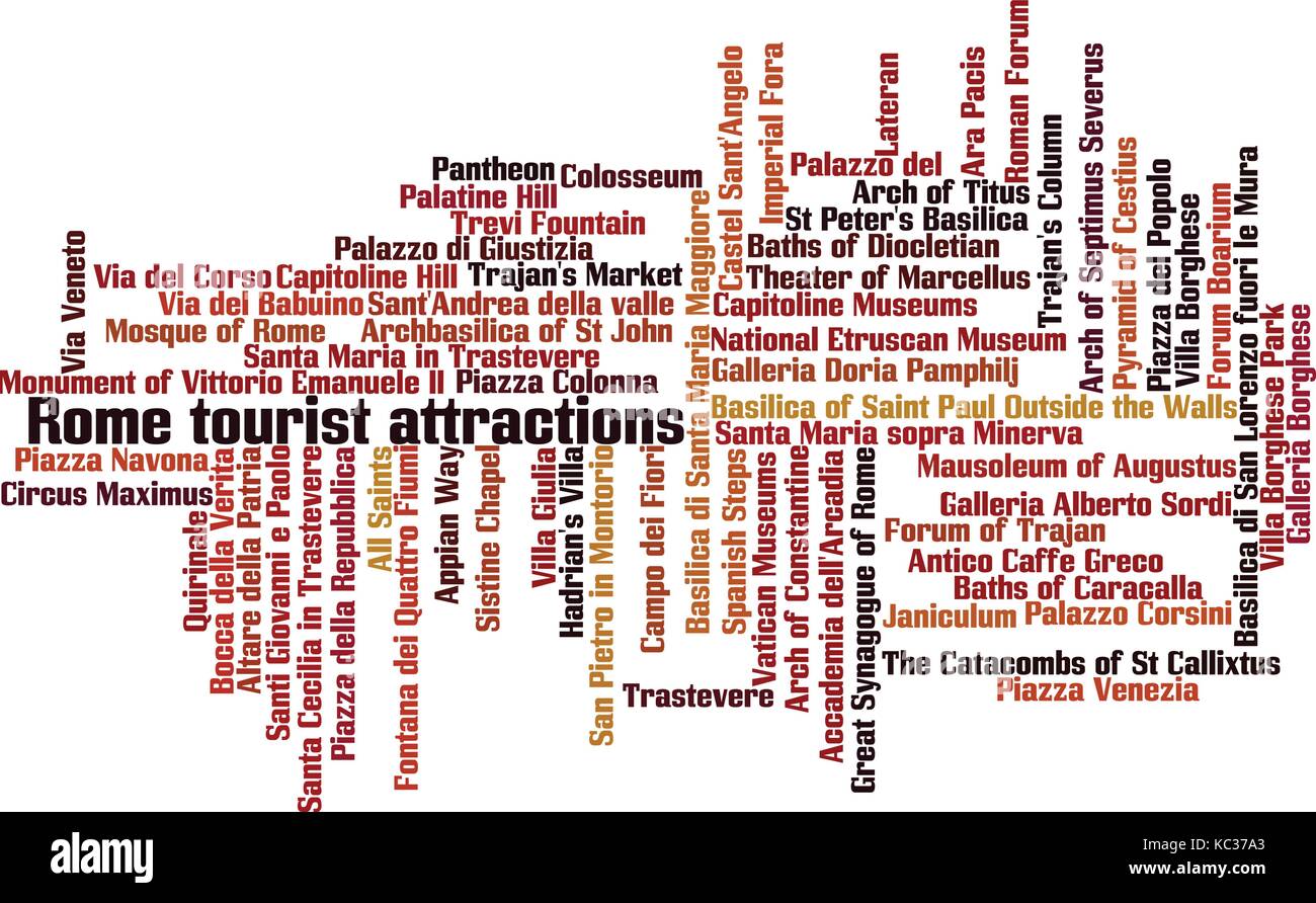 Rome tourist attractions word cloud concept. Vector illustration Stock ...