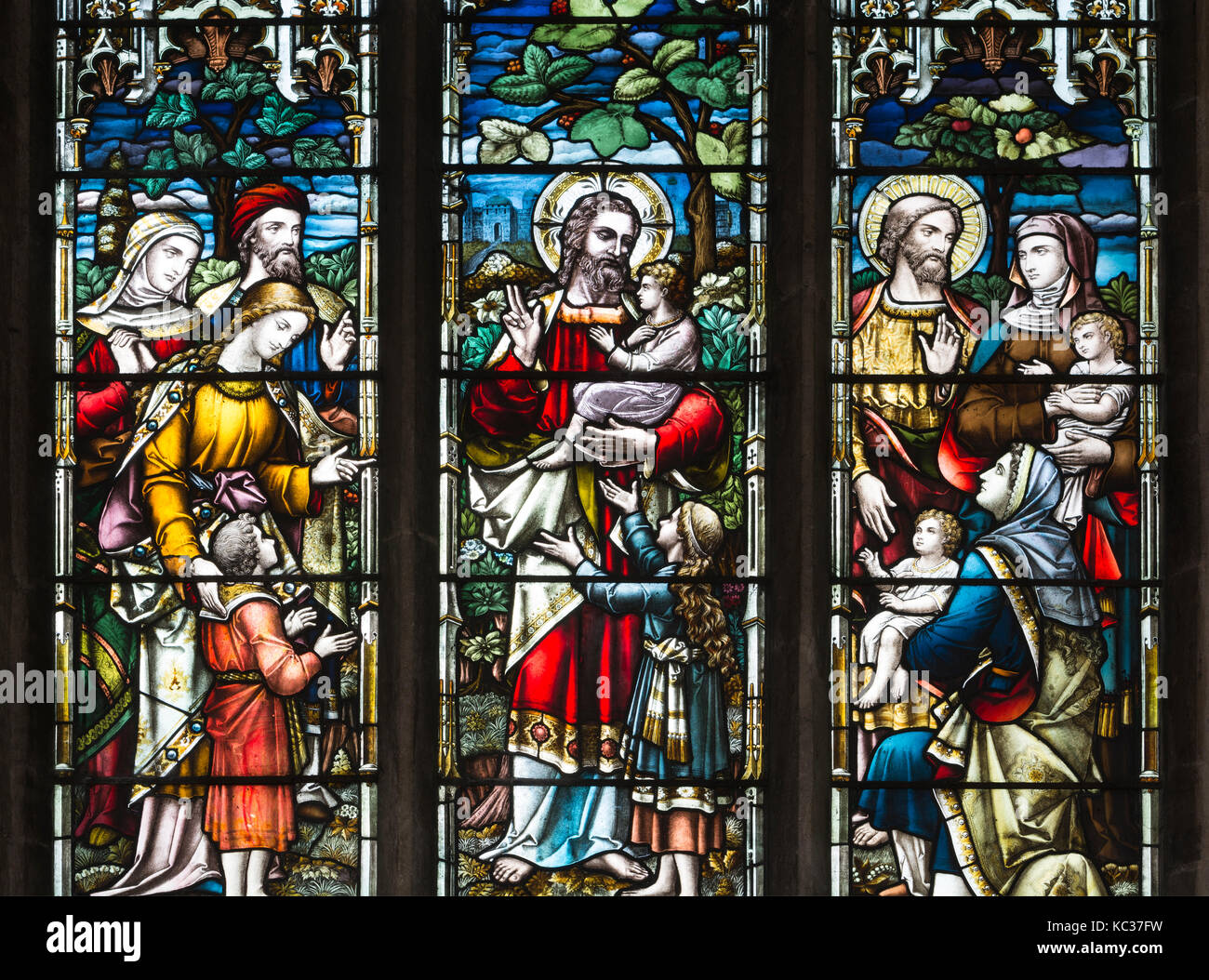 Christ with children stained glass, St. Bartholomew`s Church, Greens ...
