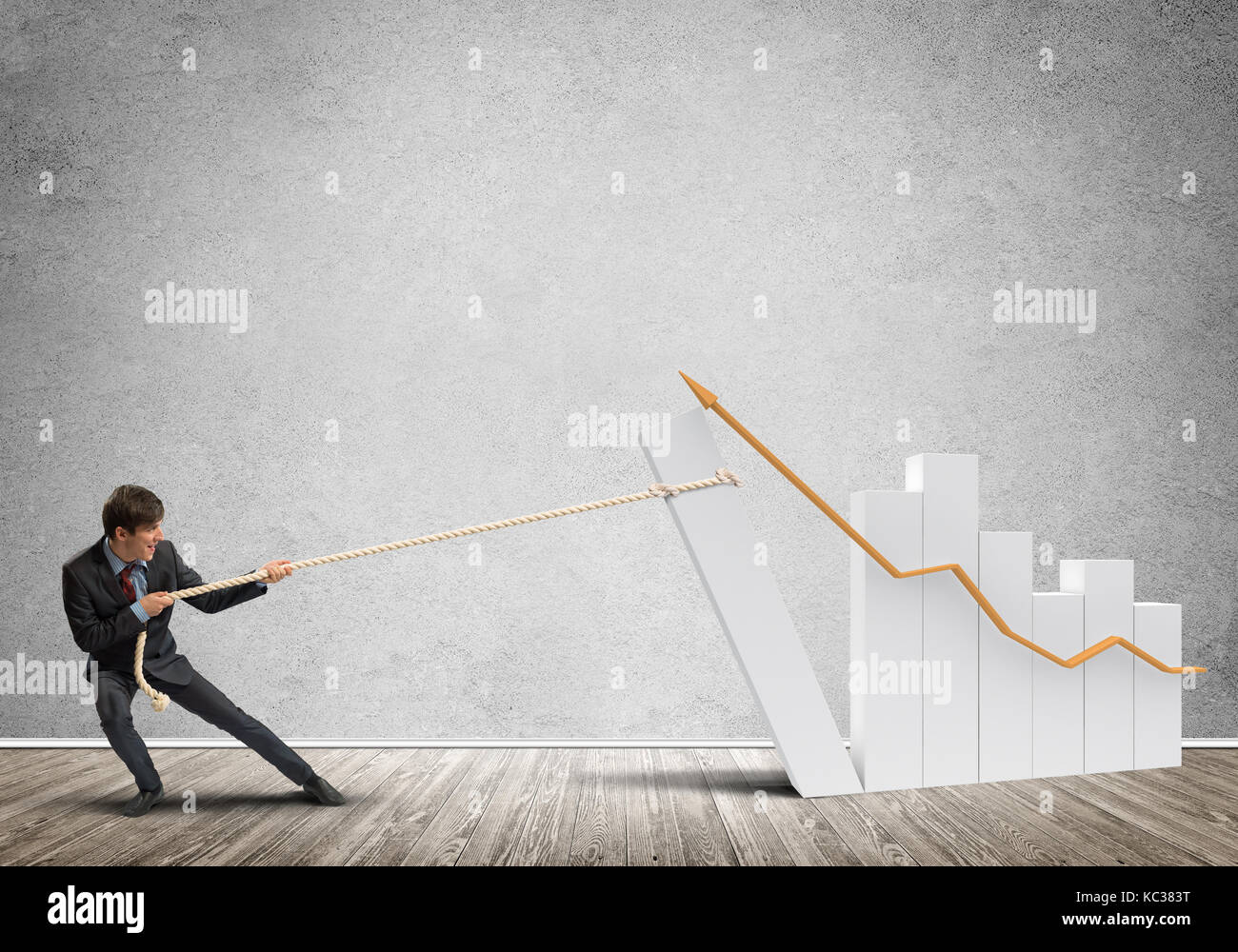 Businessman pulling graph with rope as concept of power and control ...