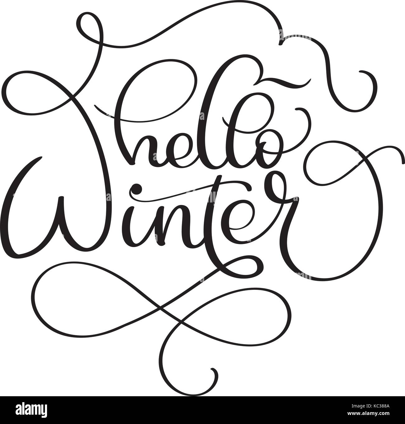 Hello winter calligraphy text on white background. Hand drawn lettering ...
