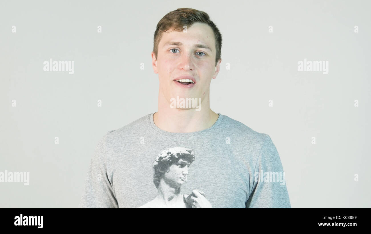 Young man chews gum. Man face, opening mouth for chewing gum, mint ...