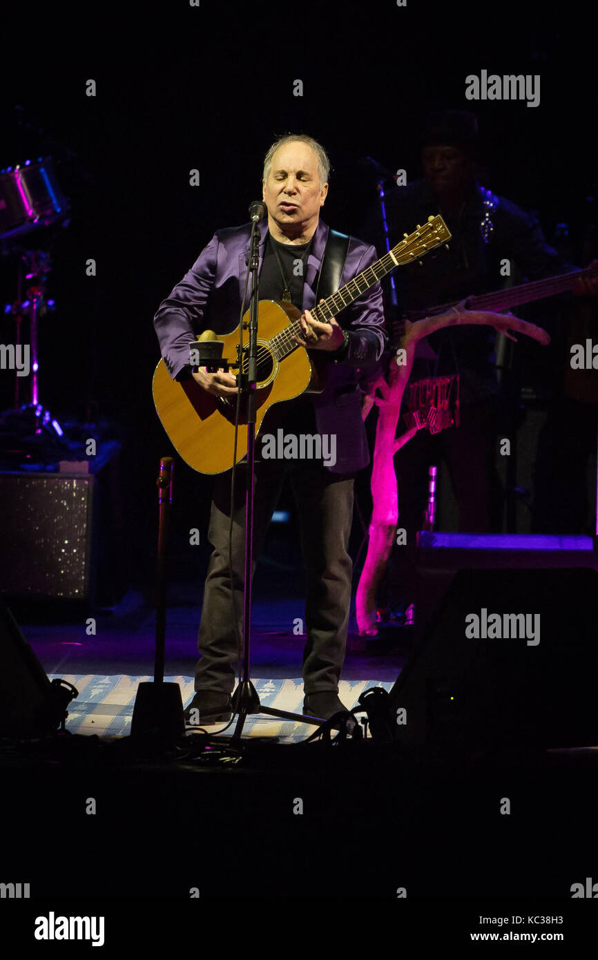 The American singer and songwriter Paul Simon performs a live concert ...