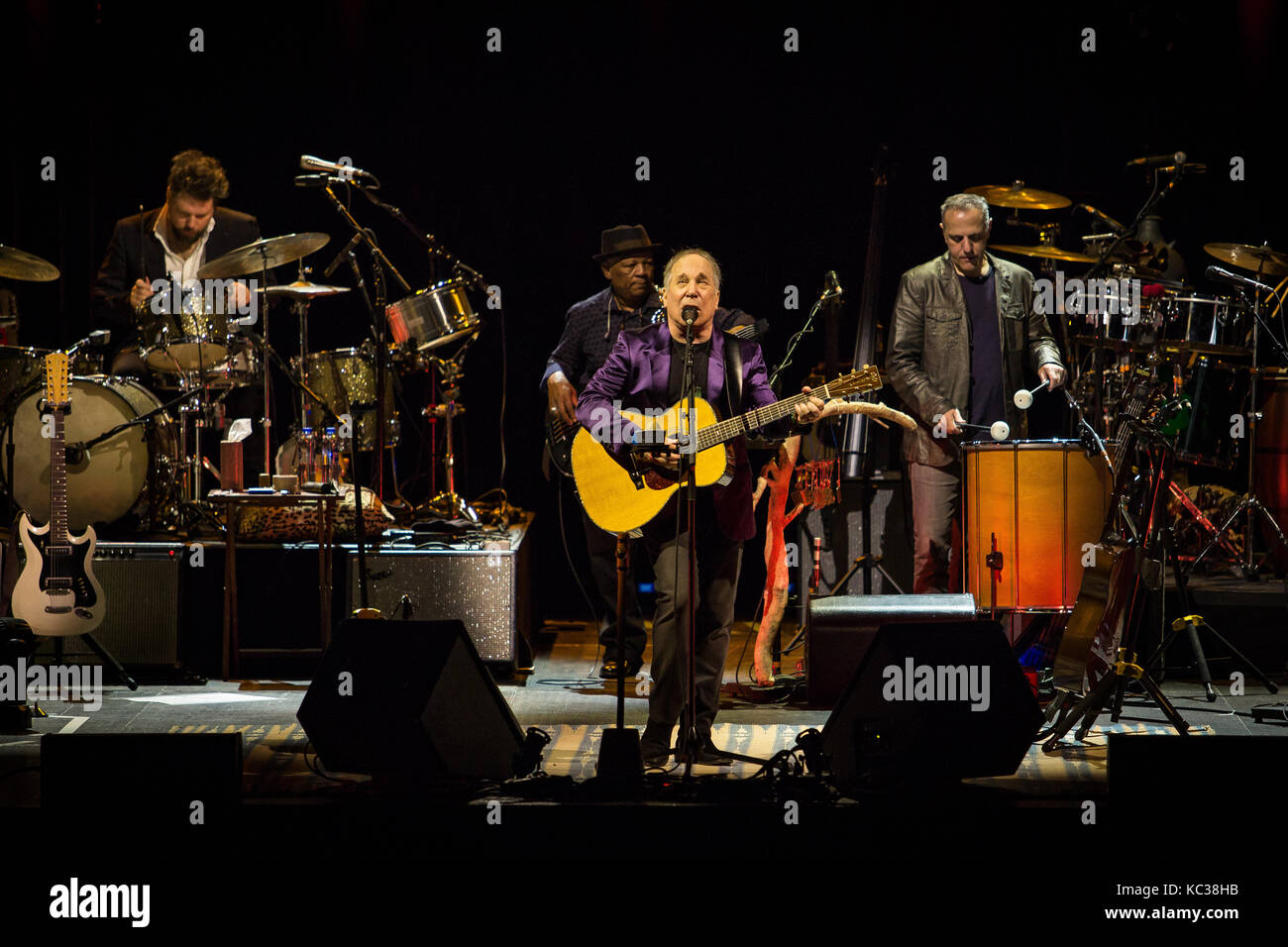 The American singer and songwriter Paul Simon performs a live concert ...