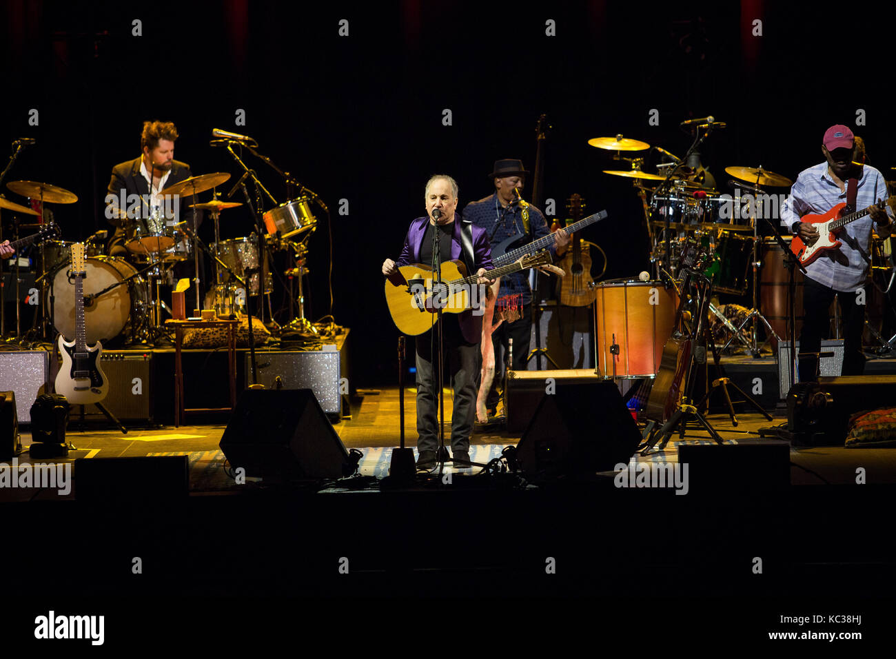 The American singer and songwriter Paul Simon performs a live concert ...