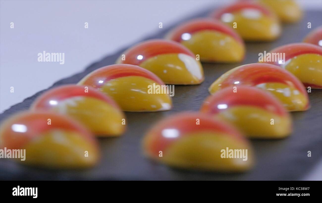 Colorful candies close up. Set of colorful lollipops. Red and yellow ...
