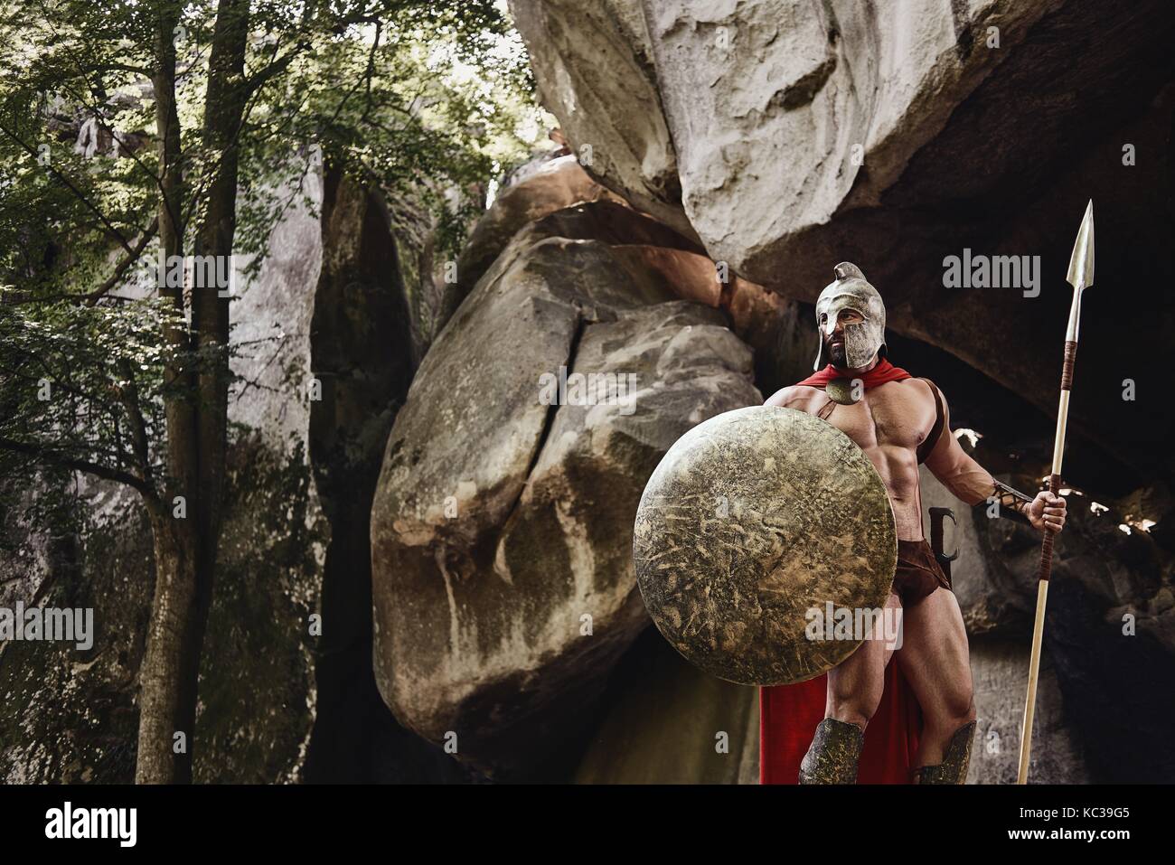 Strong Roman warrior on nature Stock Photo - Alamy