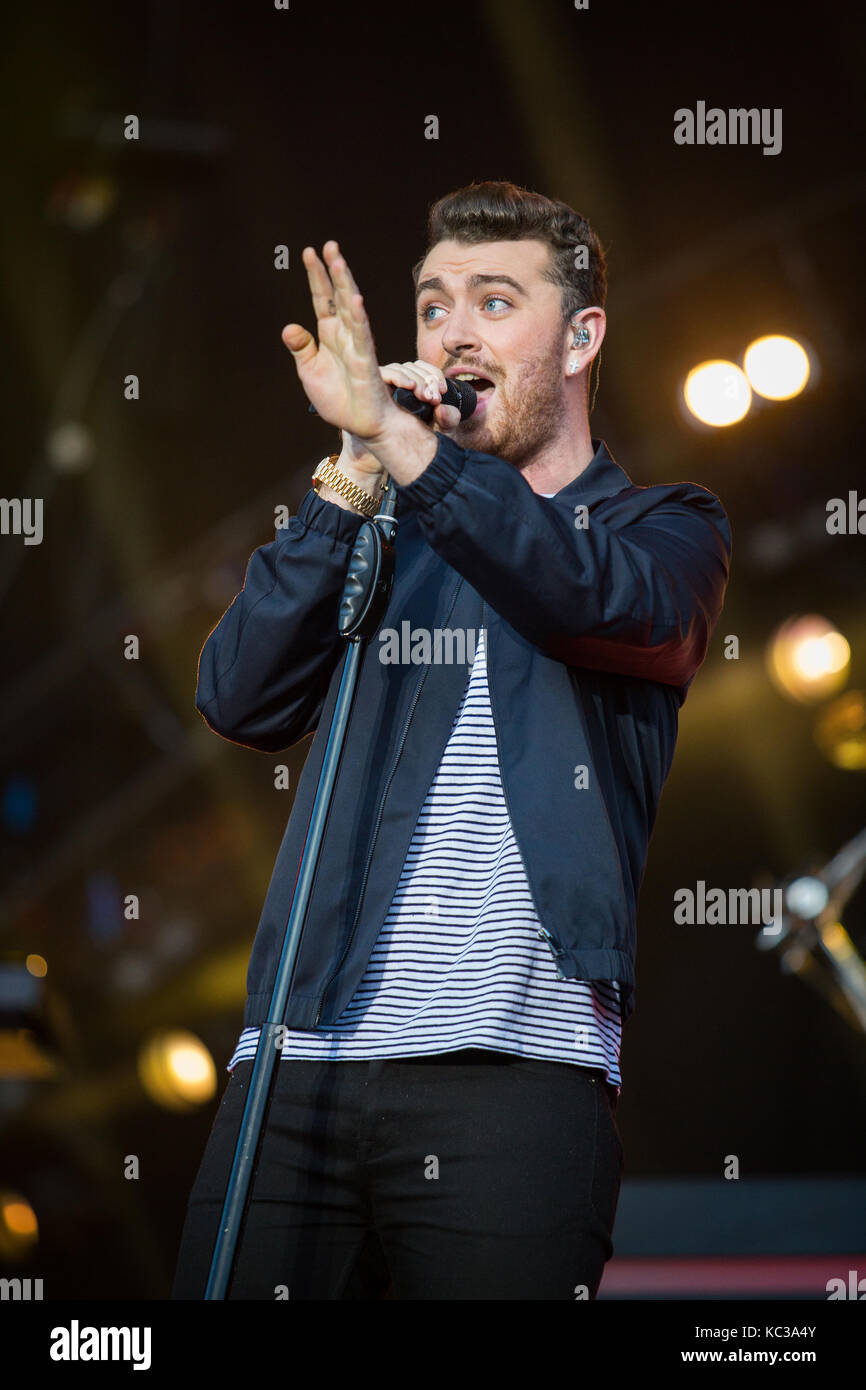 The English singer, songwriter and musician Sam Smith performs a live ...