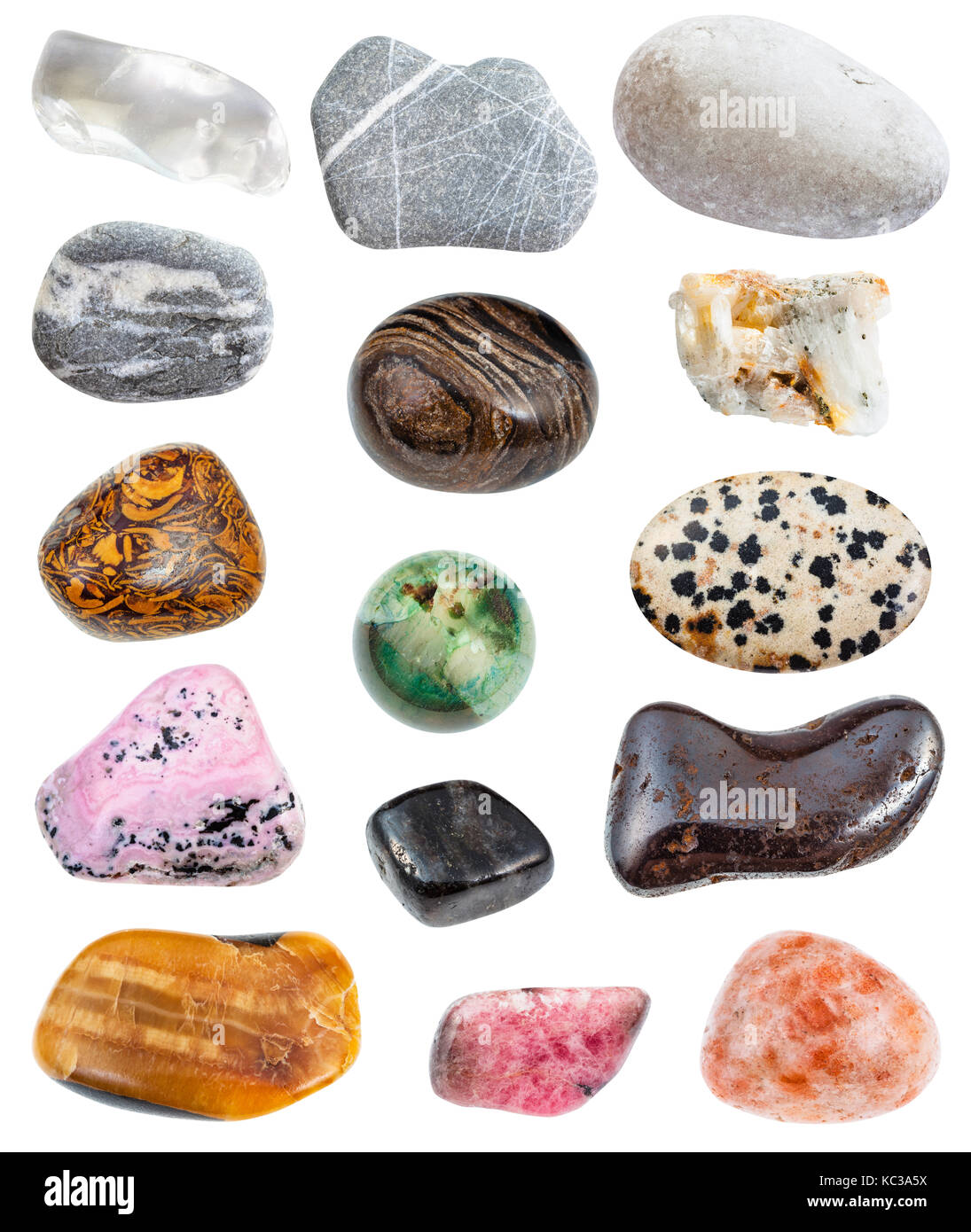 set of various natural mineral gemstones (greywacke, rhinestone ...