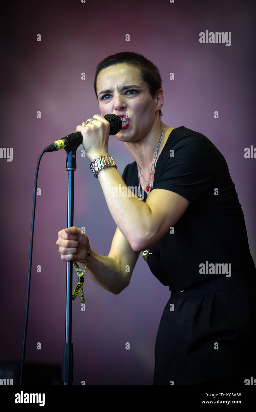 The English post-punk band Savages performs a live concert at the ...