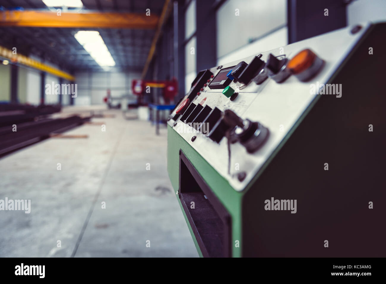 Industrial Machines Control Panel push buttons in large hall Stock ...