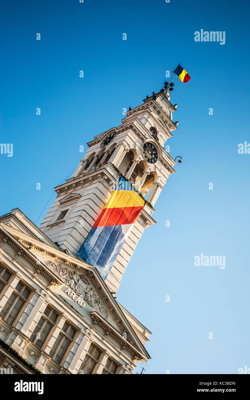 Tower of City Hall from city Arad, Romania Stock Photo - Alamy
