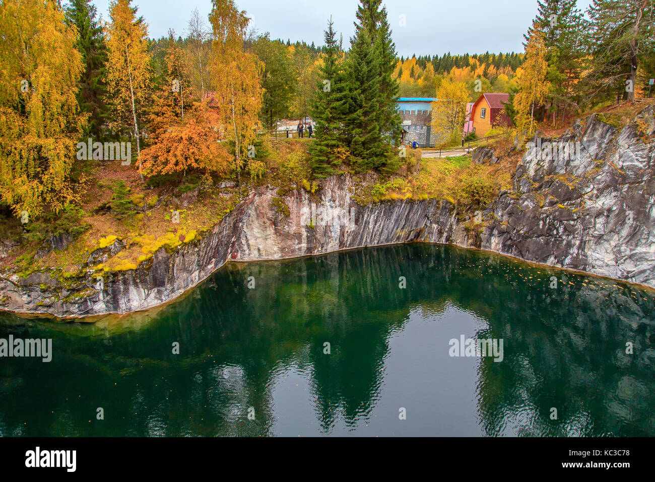 Abandoned marble canyon in the mountain park of Ruskeala, Karelia ...