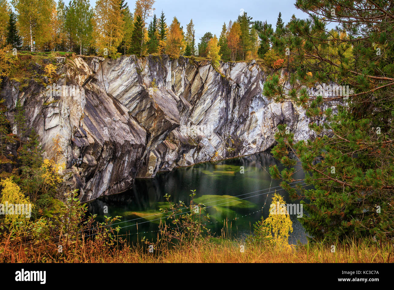 Abandoned marble canyon in the mountain park of Ruskeala, Karelia ...