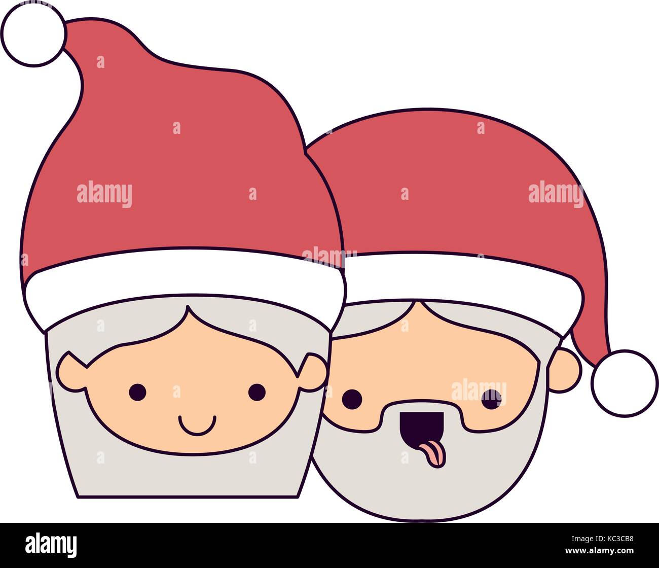 santa claus couple cartoon faces woman happiness and man with tongue ...