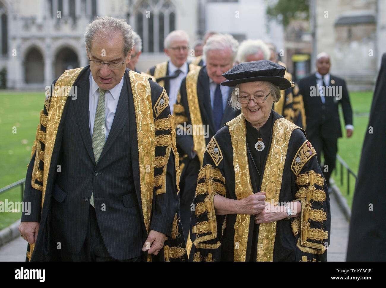 Lady Hale walks with other new justices to Westminster Abbey for the ...