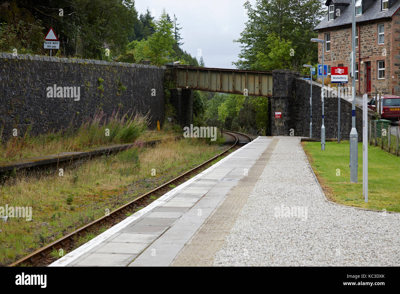 Scotrail Station at Stromeferry (no ferry). Platform with line west ...