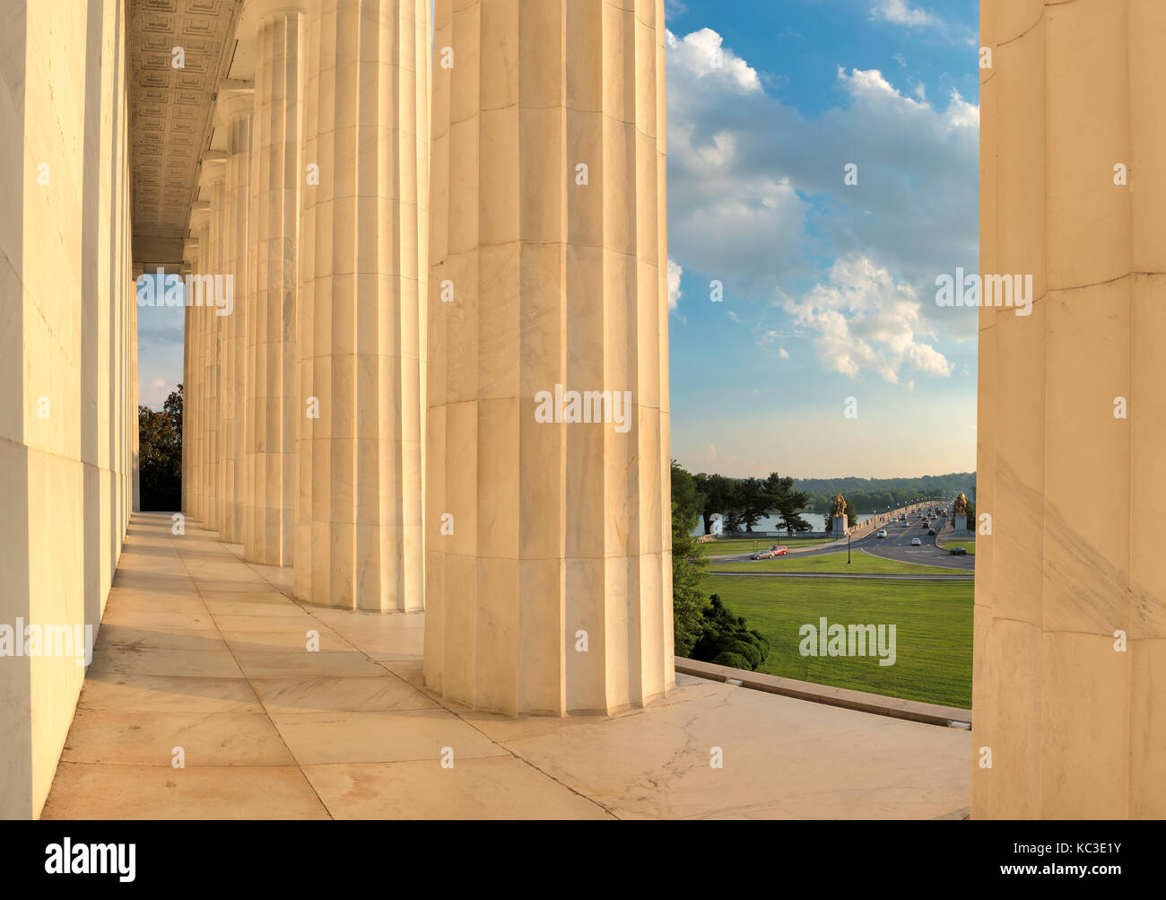 Arlington bridge from Lincoln Memorial at sunset, Washington DC, USA ...