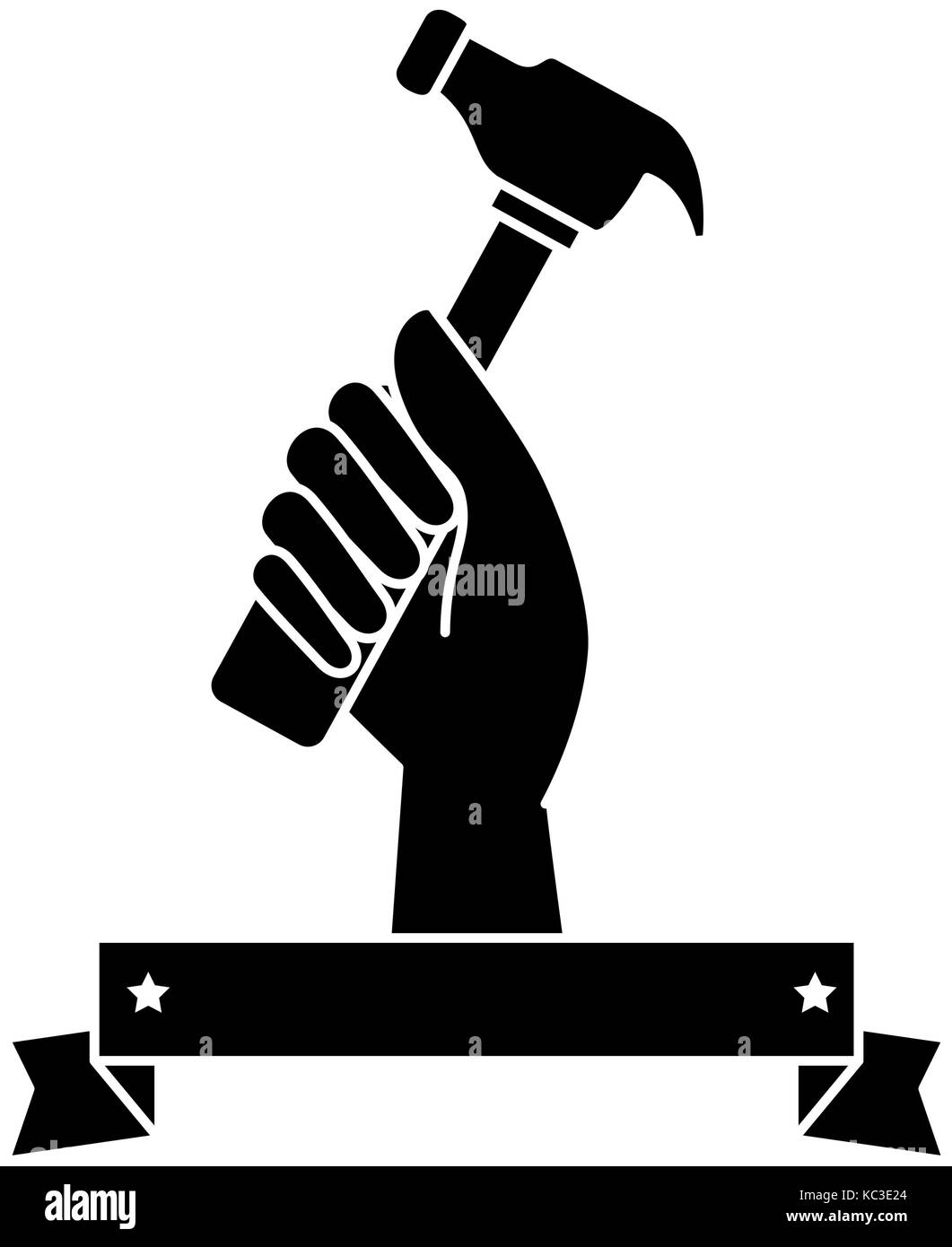 hand worker with hammer tool isolated icon vector illustration design ...
