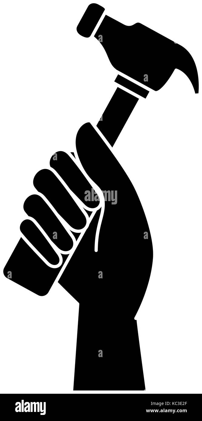 hand worker with hammer tool isolated icon vector illustration design ...