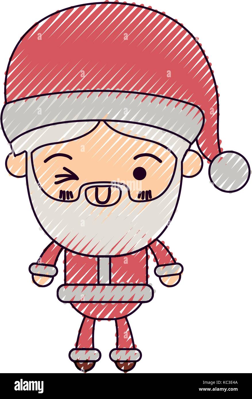 santa claus man kawaii full body cartoon wink eye expression with hat ...