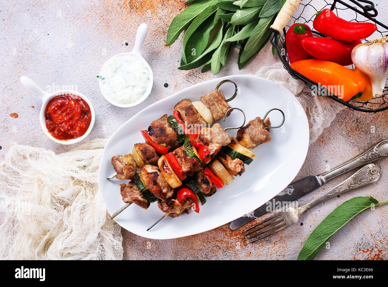 kebab with meat and vegetables, fresh kebab Stock Photo - Alamy