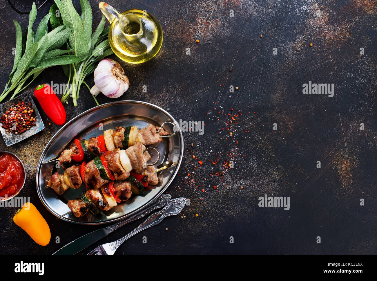 kebab with meat and vegetables, fresh kebab Stock Photo - Alamy