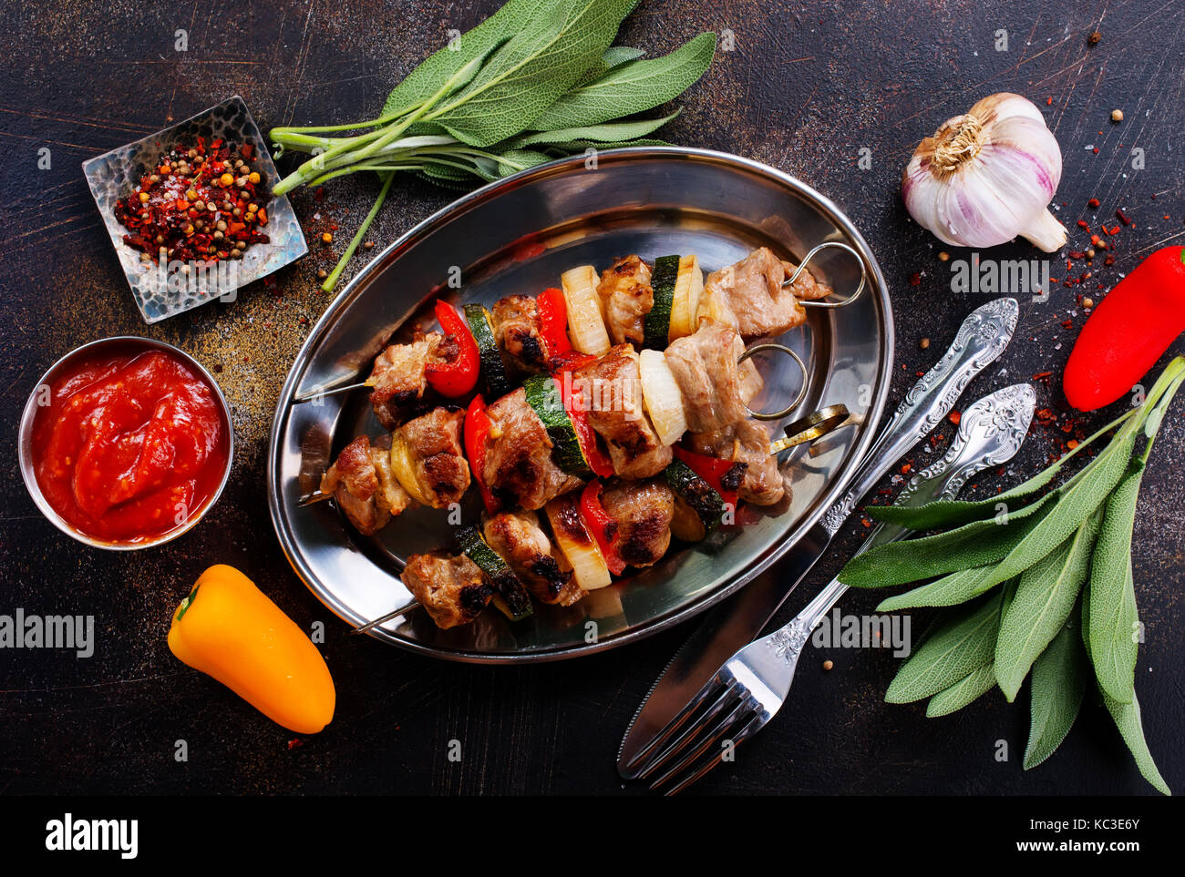 kebab with meat and vegetables, fresh kebab Stock Photo - Alamy