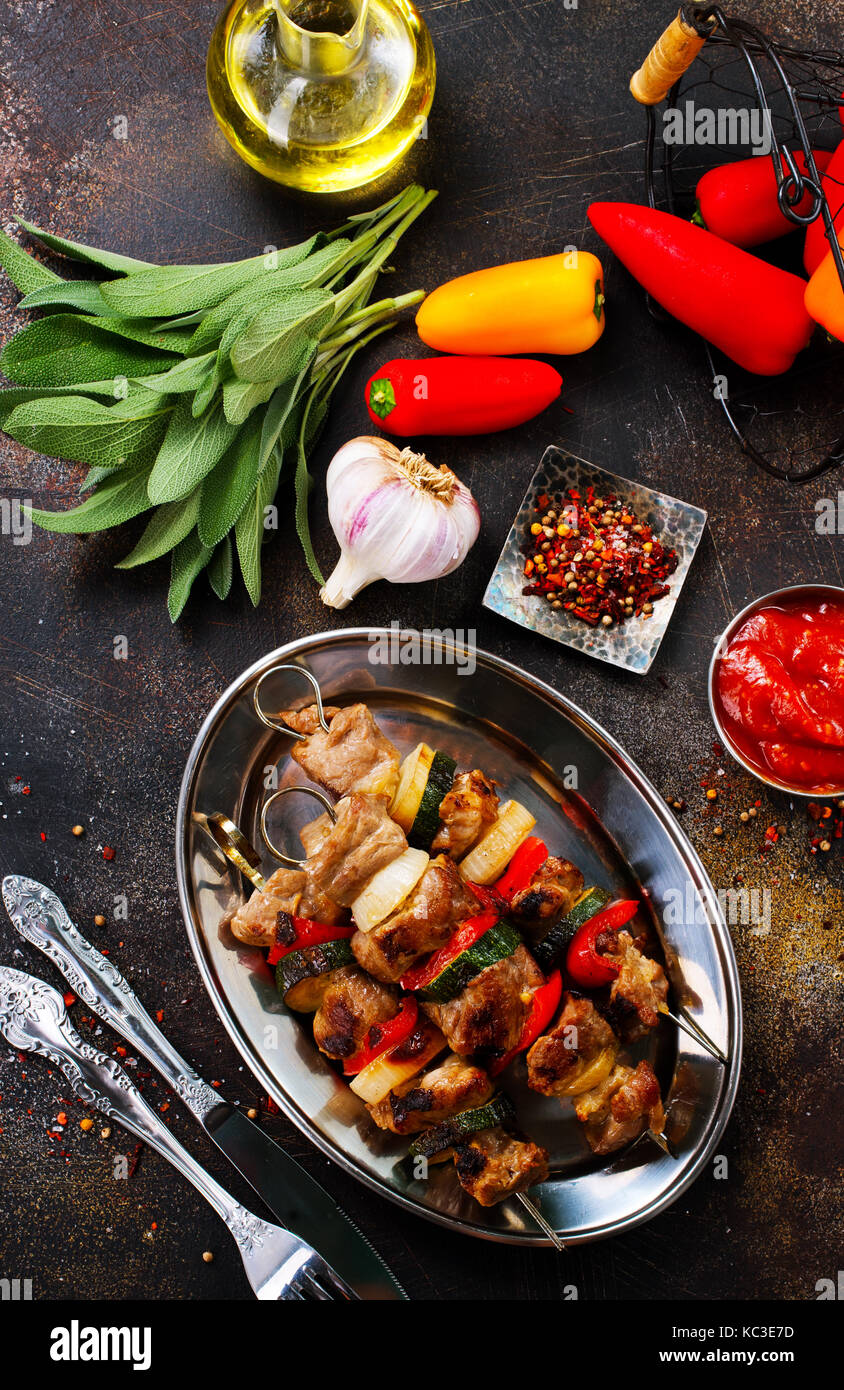 kebab with meat and vegetables, fresh kebab Stock Photo - Alamy
