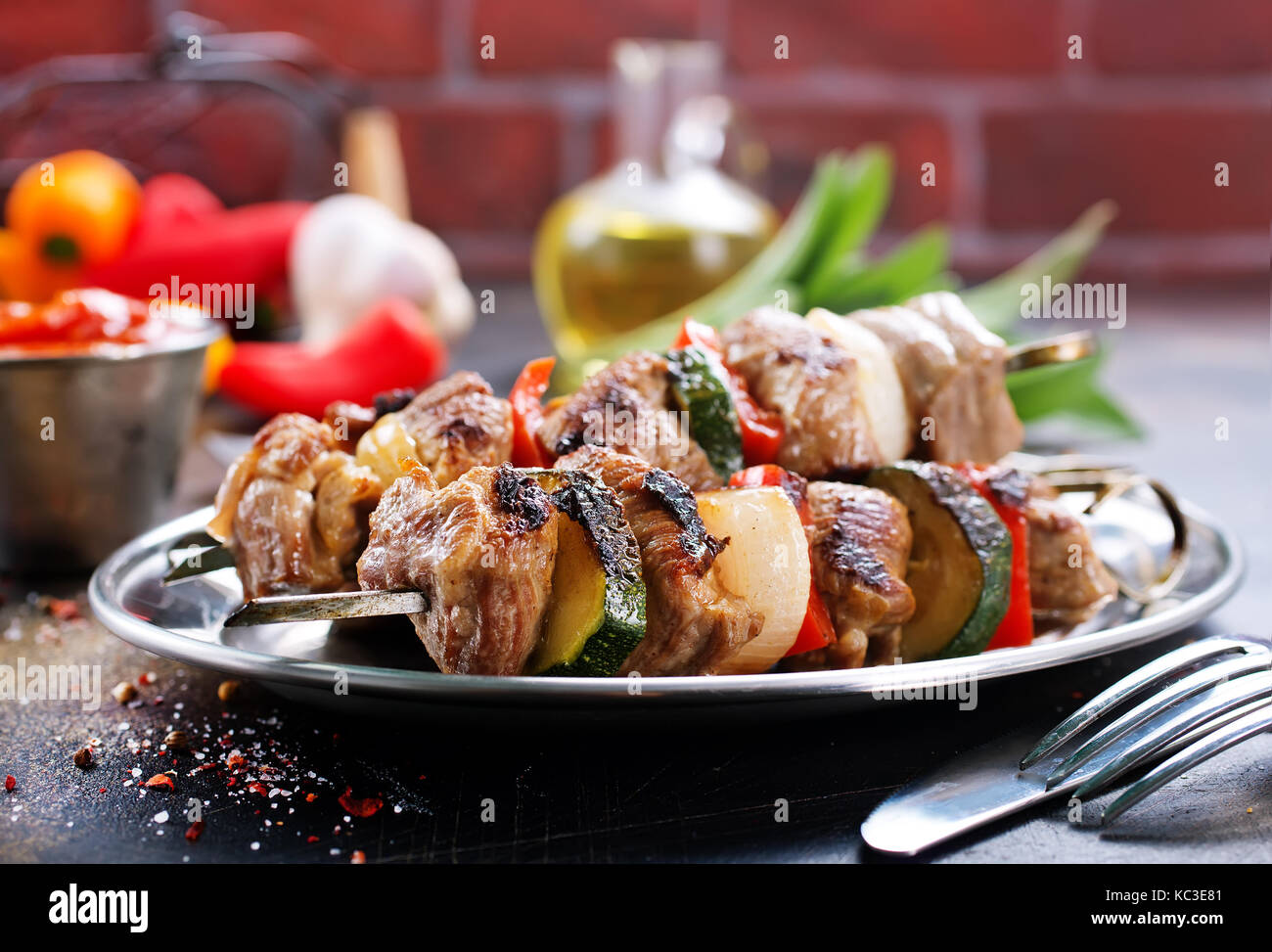 kebab with meat and vegetables, fresh kebab Stock Photo - Alamy