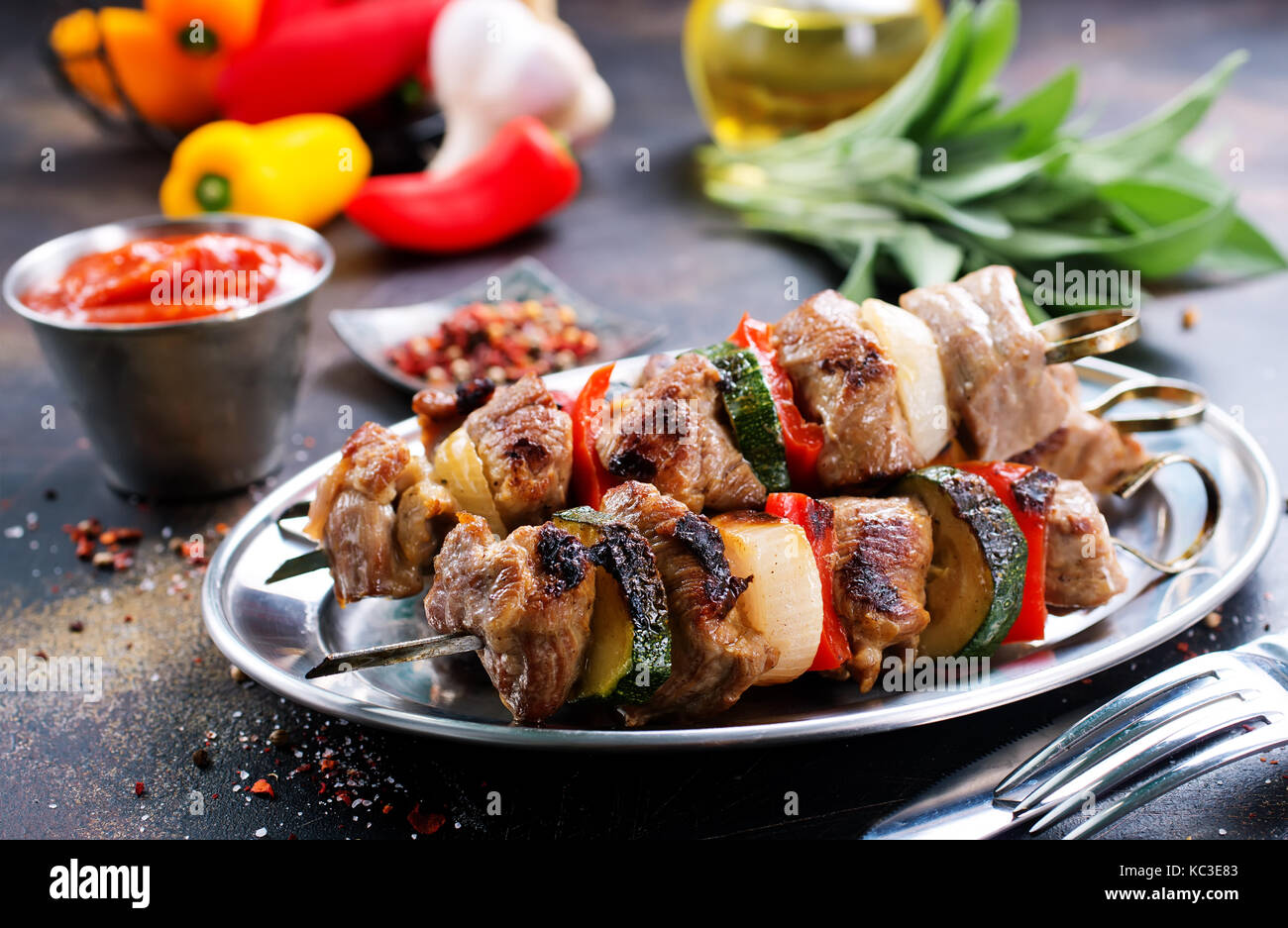 kebab with meat and vegetables, fresh kebab Stock Photo - Alamy
