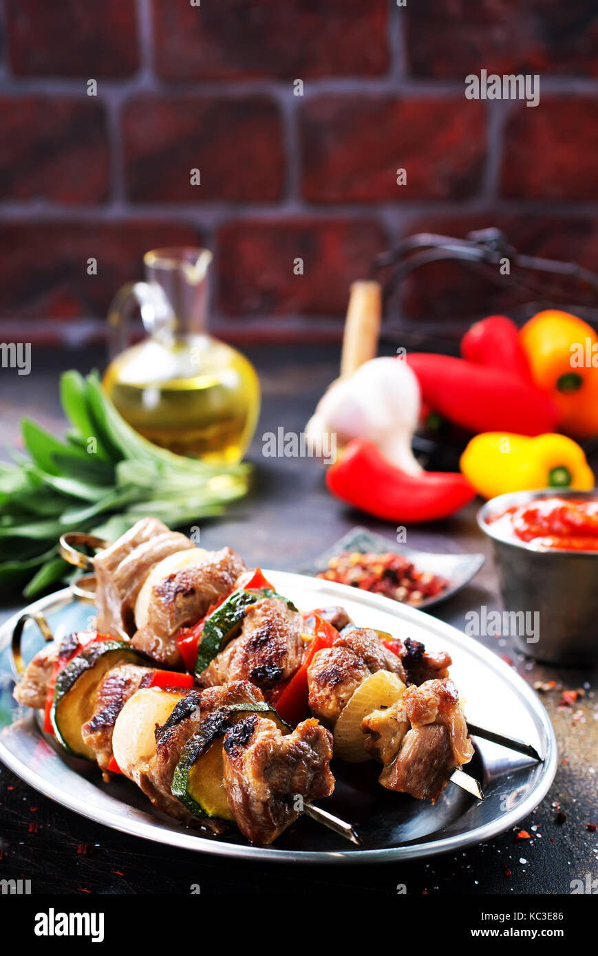 kebab with meat and vegetables, fresh kebab Stock Photo - Alamy