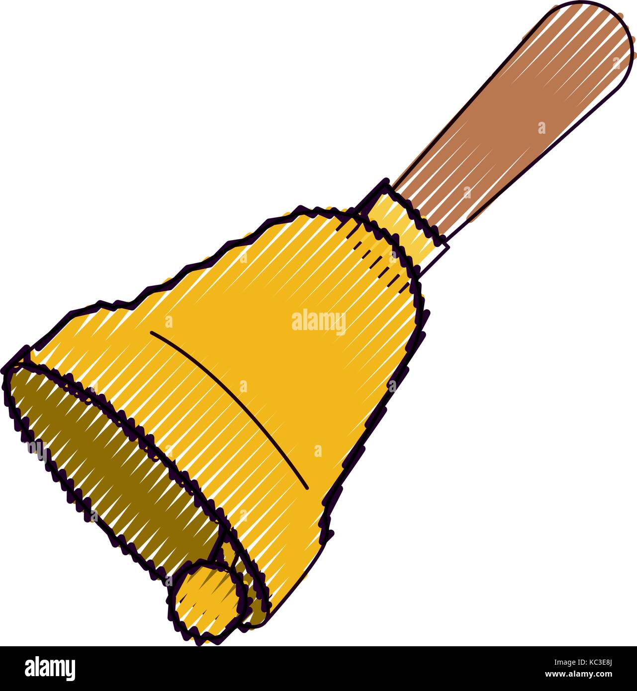 hand bell with wooden handle side view color crayon silhouette on white ...