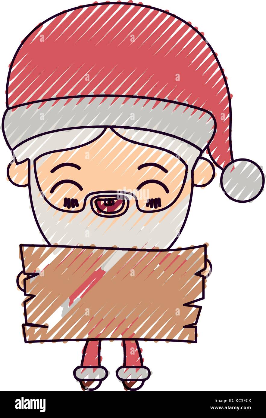 santa claus cartoon holding a wooden piece with face expression smiling ...