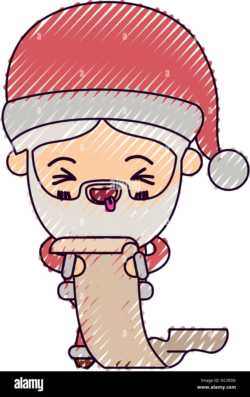 santa claus cartoon holding gift list in paper face expression smiling ...