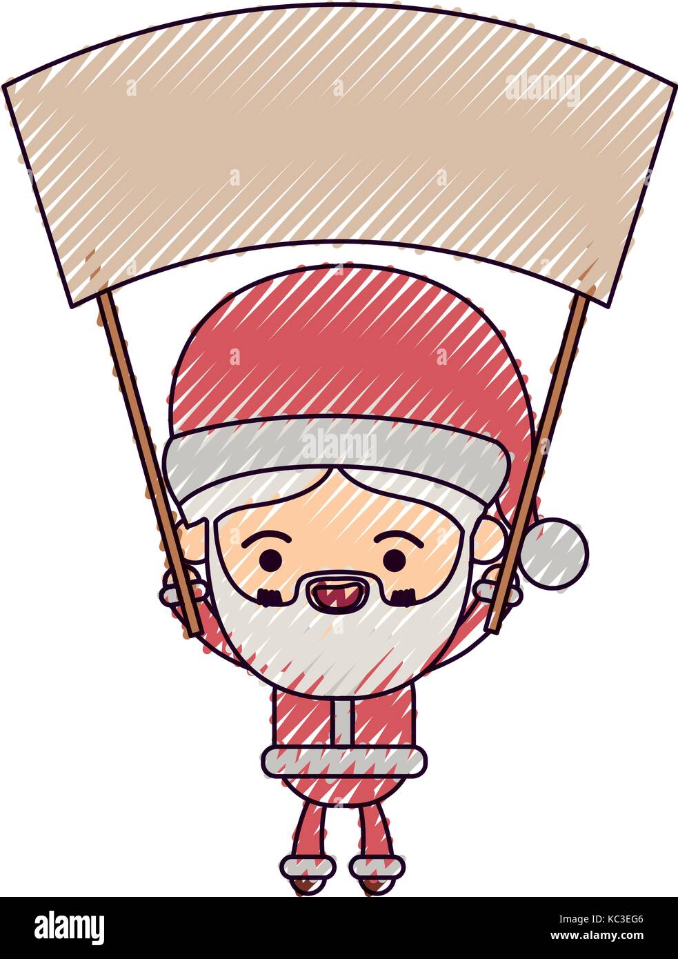 santa claus cartoon holding up a wooden poster with face expression ...