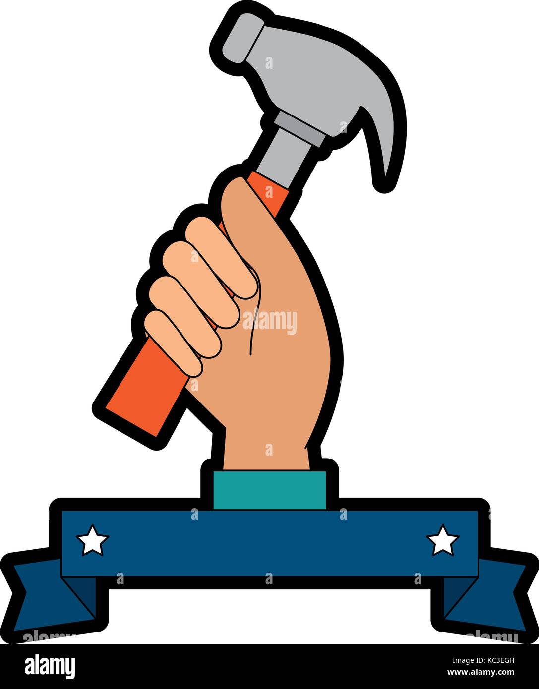 hand worker with hammer tool isolated icon vector illustration design ...