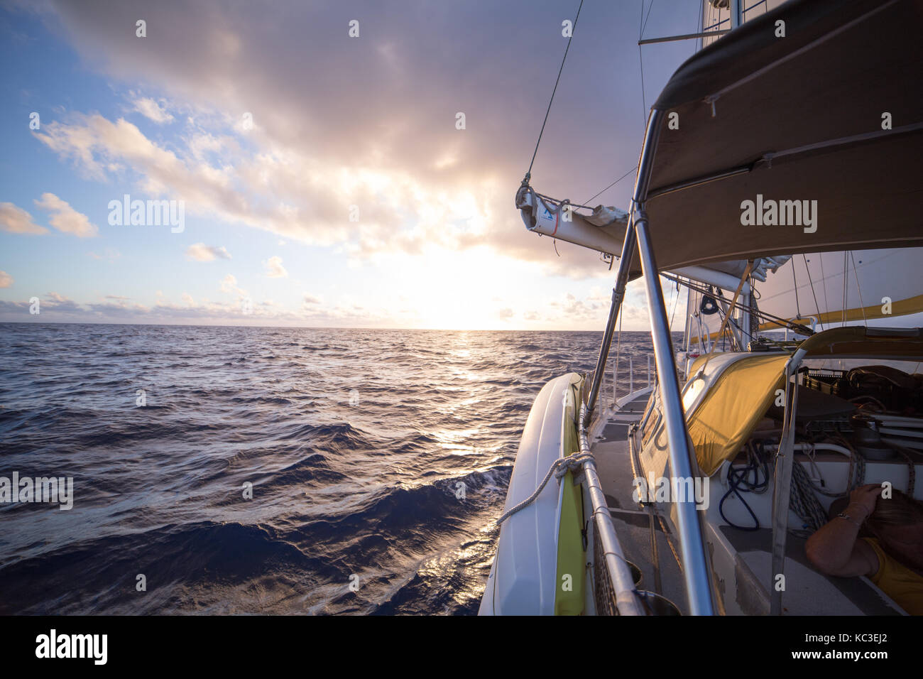 Sailing whlie the night is coming in the middle of Atlantic ocean Stock ...