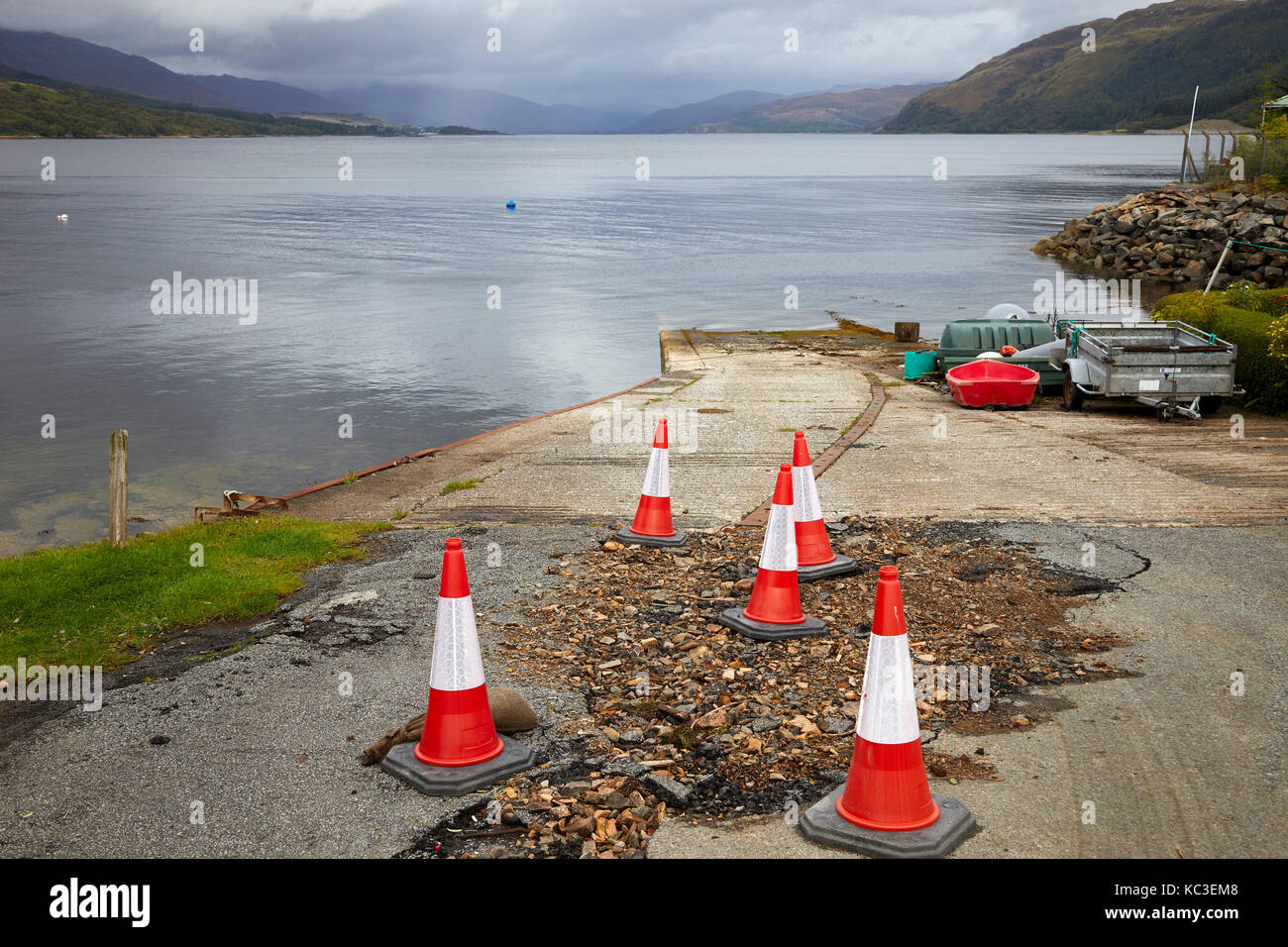 West across Loch Carron from Stromeferry (no ferry). Showing damage to ...