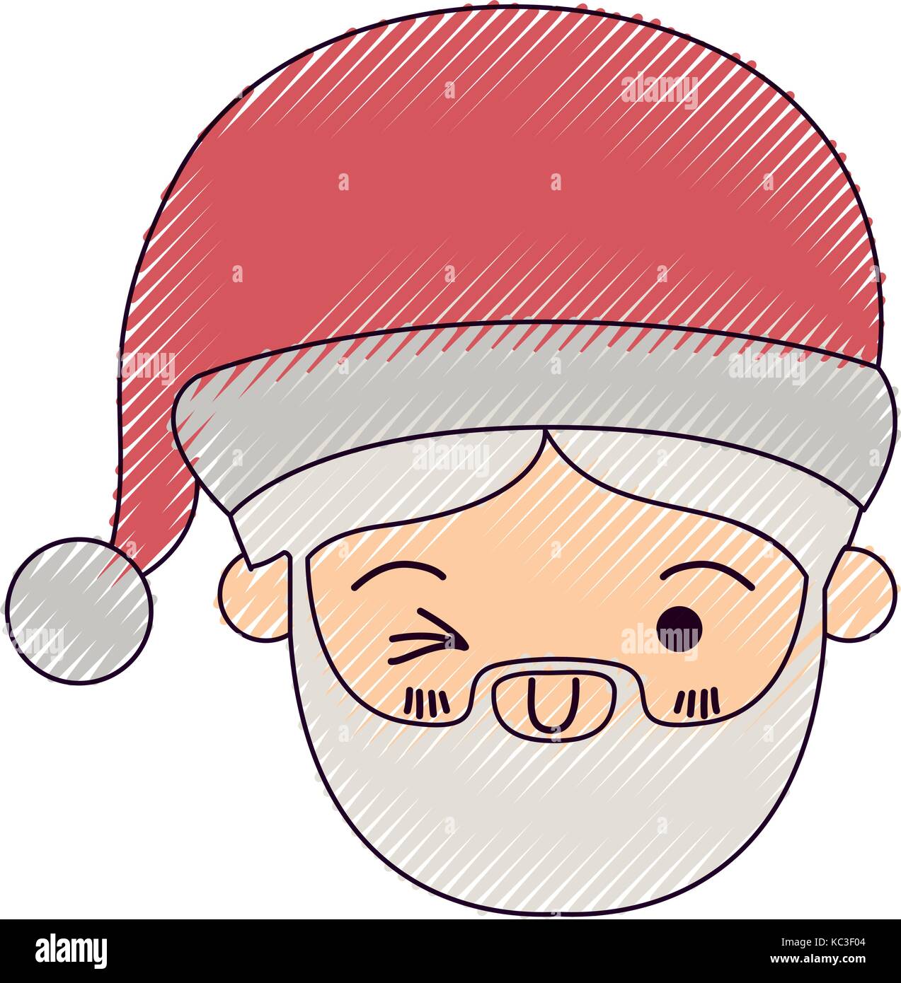 santa claus kawaii face wink eye and smiling expression with christmas ...